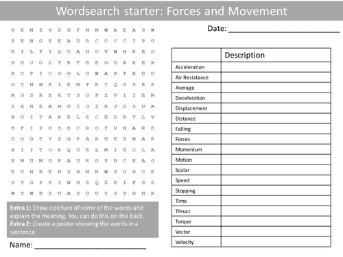 Physics Forces and Motion Movement Wordsearch Crossword Anagrams ...