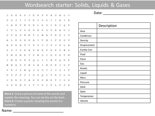 Science Physics Solids Liquids Gases Wordsearch Crossword Anagrams ...