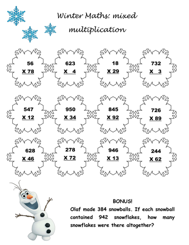 Winter Frozen-Themed 2 digit x 2 digit multiplication worksheet ...