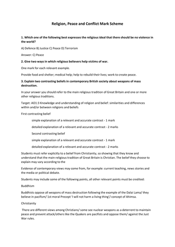 Mark Scheme for GCSE Religious Studies AQA A Religion, Peace and ...