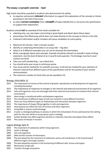 AQA A Level Biology Paper 3 Essay Tips and Activity | Teaching Resources AQA A Level Biology Paper 3 Essay Tips and Activity | Teaching Resources