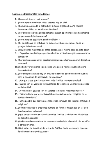 New AS Spanish Speaking: questions for topics | Teaching Resources