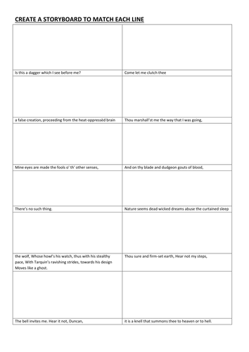 Macbeth: Act 2 Scene 1 (is this a dagger) soliloquy worksheets for ...