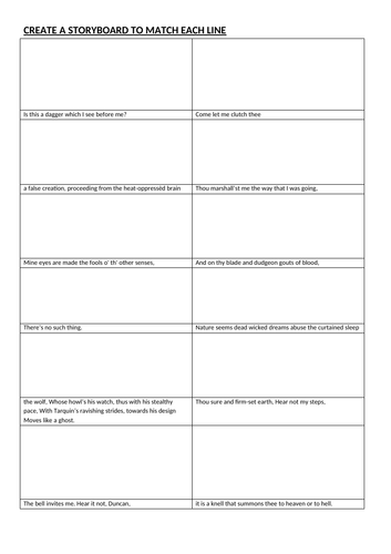 Macbeth: Act 2 Scene 1 (is this a dagger) soliloquy worksheets for ...