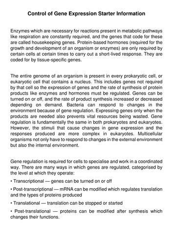 A Level Biology Control of Gene Expression Lesson | Teaching Resources