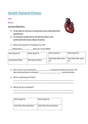 Health Related Fitness Worksheet | Teaching Resources