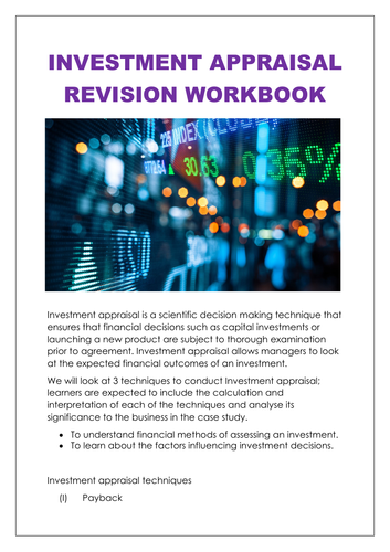 Investment Appraisal powerpoint and student workbook | Teaching Resources