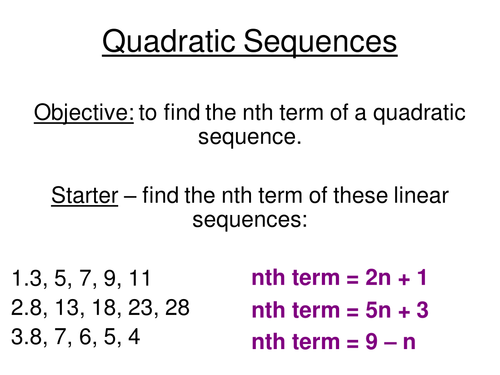 Quadratic Sequences | Teaching Resources