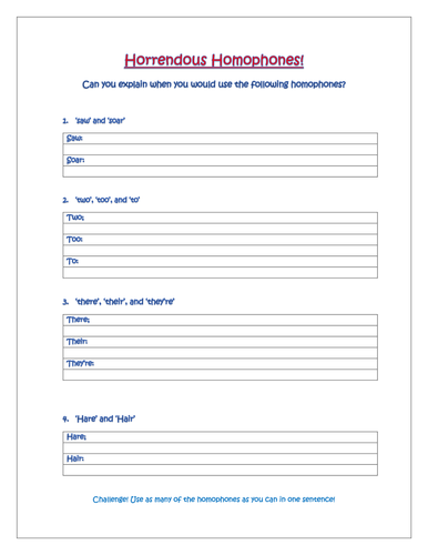 Horrendous Homophones! (Double Lesson) | Teaching Resources