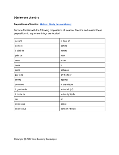 French Prepositions of Location Reading Exercise and Writing Worksheet ...