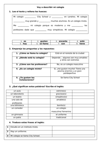 Spanish Describing my school resources (Mi colegio) | Teaching Resources