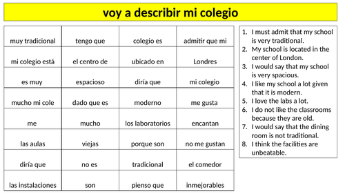 Spanish Describing my school resources (Mi colegio) | Teaching Resources
