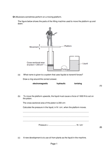 Spec P1.3 Pressure. 30 min test for OCR GCSE Physics or combined ...