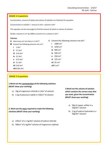 Quantitative Chemistry Worksheets (Moles, Concentration, RFM, Atom ...