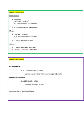 Quantitative Chemistry Worksheets (Moles, Concentration, RFM, Atom ...