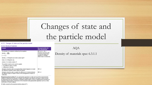 AQA new spec GCSE combined science trilogy / physics 6.3.1.1 Density of ...