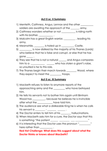 Macbeth Act 5 (AQA GCSE Literature Paper 1) | Teaching Resources