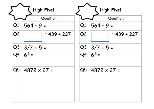 Year 6 SATs revision - Arithmetic High 5 starters | Teaching Resources