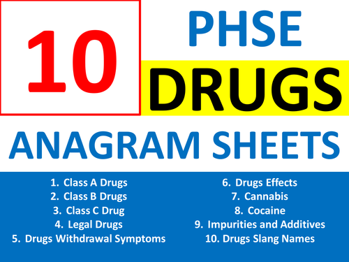 10 Anagrams PHSE Drugs Keyword Starters Anagram Homework or Cover ...