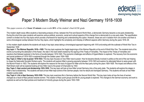 Edexcel Weimar and Nazi Germany 1918-1939 complete lesson by lesson ...