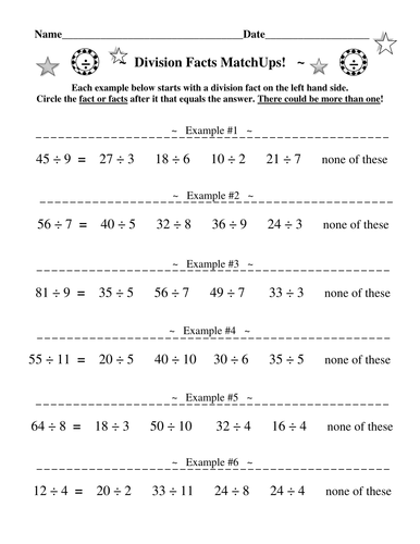 Division Facts MatchUps PLUS Division Facts Small, Medium, Large (6 ...