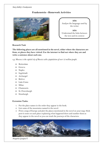 Frankenstein Homework or pre-reading activities | Teaching Resources