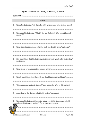 Macbeth - Act 5 | Teaching Resources