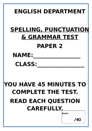 Spelling, punctuation and grammar test - Paper 2 | Teaching Resources