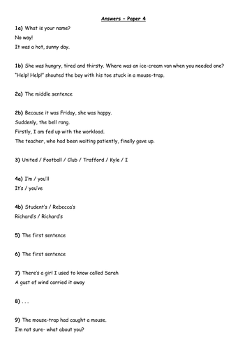 Spelling, punctuation and grammar test - Paper 4 | Teaching Resources