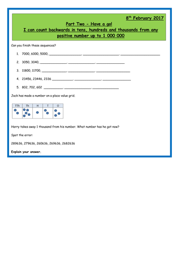 Year 5 Pattern Sniffing: I can count forwards and backwards in tens ...