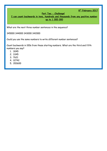 Year 5 Pattern Sniffing: I can count forwards and backwards in tens ...