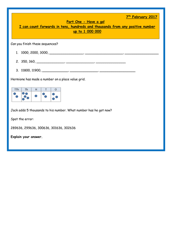 Year 5 Pattern Sniffing: I can count forwards and backwards in tens ...