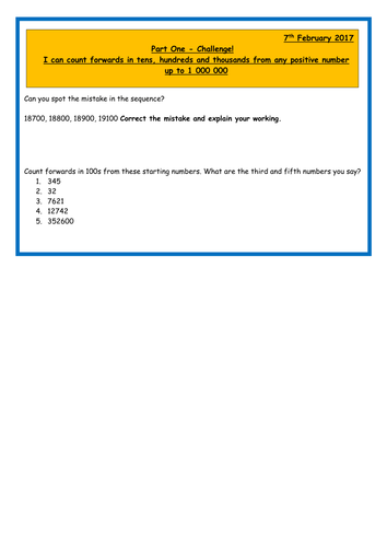 Year 5 Pattern Sniffing: I can count forwards and backwards in tens ...