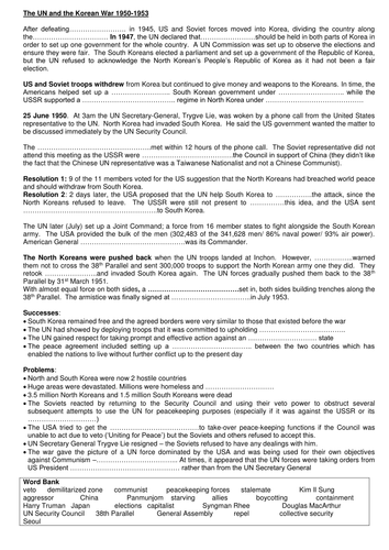 UN in Korea cloze exercise | Teaching Resources