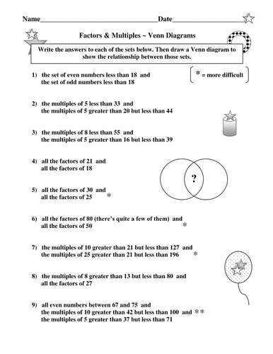Factors and Multiples Venn Diagrams PLUS Factors or NOT! | Teaching ...