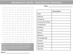 Science Chemistry Quantitative Wordsearch Crossword Anagrams Keyword ...