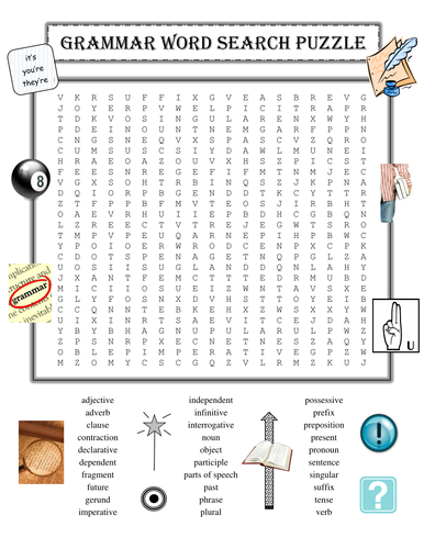 Grammar Word Search Puzzle PLUS Homophones Word Search Puzzle (2 ...