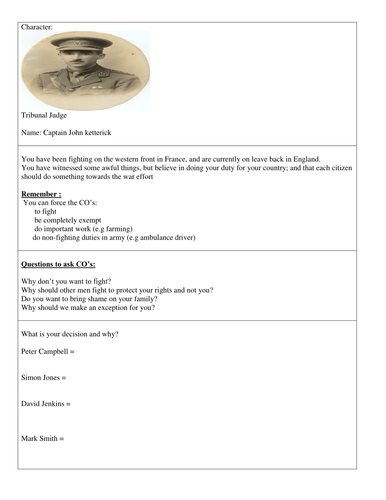 Conscientious objectors World War One | Teaching Resources