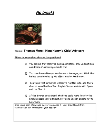 Henry VIII break with Rome role play | Teaching Resources