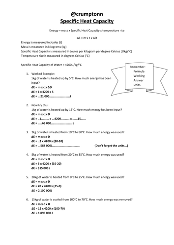 GCSE Physics - Temperature change and specific heat capacity lesson ...