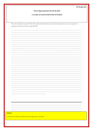 Year 5 I can compare and contrast the beliefs of Islam and Christianity ...