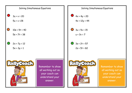 Simultaneous Equations Active Learning Activities (Rally Coach & Fan ...