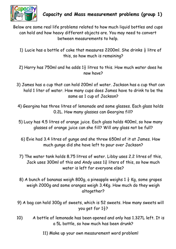 Year 4 Maths - Mass Word Problems | Teaching Resources