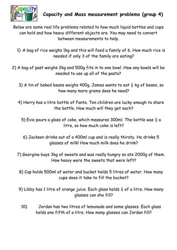 Year 4 Maths - Mass Word Problems | Teaching Resources