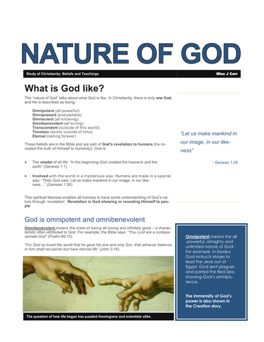 WJEC Eduqas Christianity: Nature of God Exam Question Booklet ...