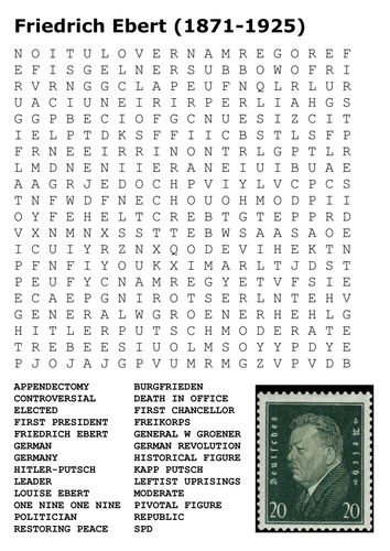 Friedrich Ebert Weimar Republic Word Search | Teaching Resources