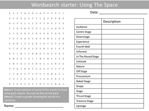 Drama Using The Space Wordsearch Crossword Anagrams Keyword Starters ...