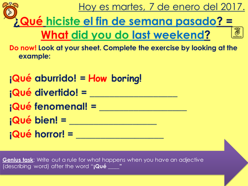 KS3/4 Spanish - Preterite past tense - ¿Qué hiciste el fin de semana ...