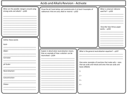 KS3 Acids and Alkalis Revision sheet for Activate Science | Teaching Resources