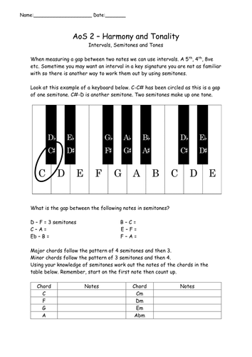 GCSE Harmony (semitones, tones, intervals and chord identification ...